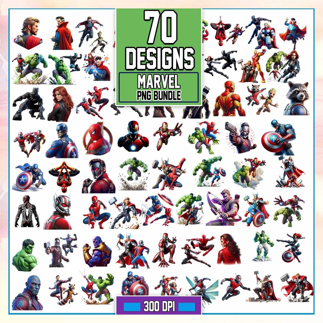 70 Design Marvel Characters Bundle Png, Captain America, Spider Man ...
