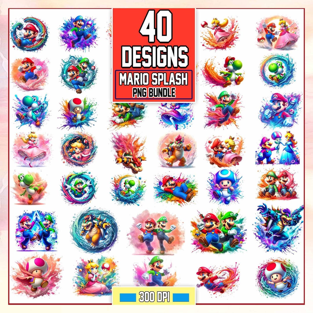 40 Mario Splash Art Bundle Png, Mario Splash and Watercolor Digital ...