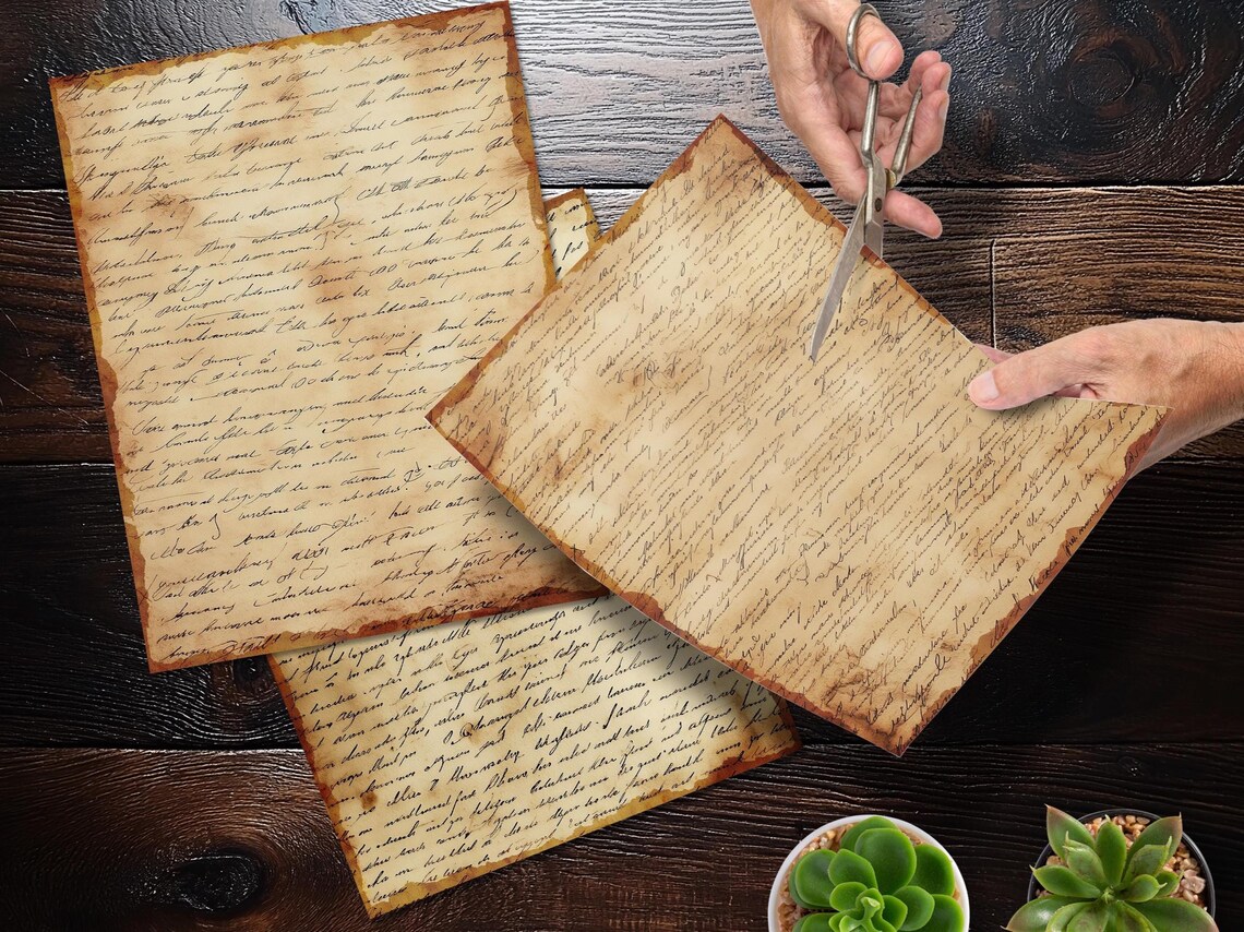 Antique Handwritten Letter Scrapbook Papers | 12 Vintage Manuscript ...