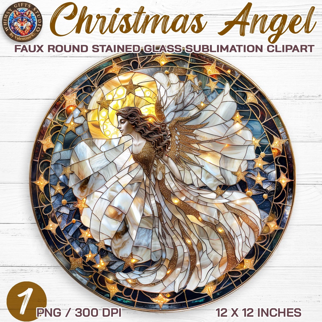 Christmas Star Angel Faux Stained Glass Design, Wreath Sign Sublimation ...
