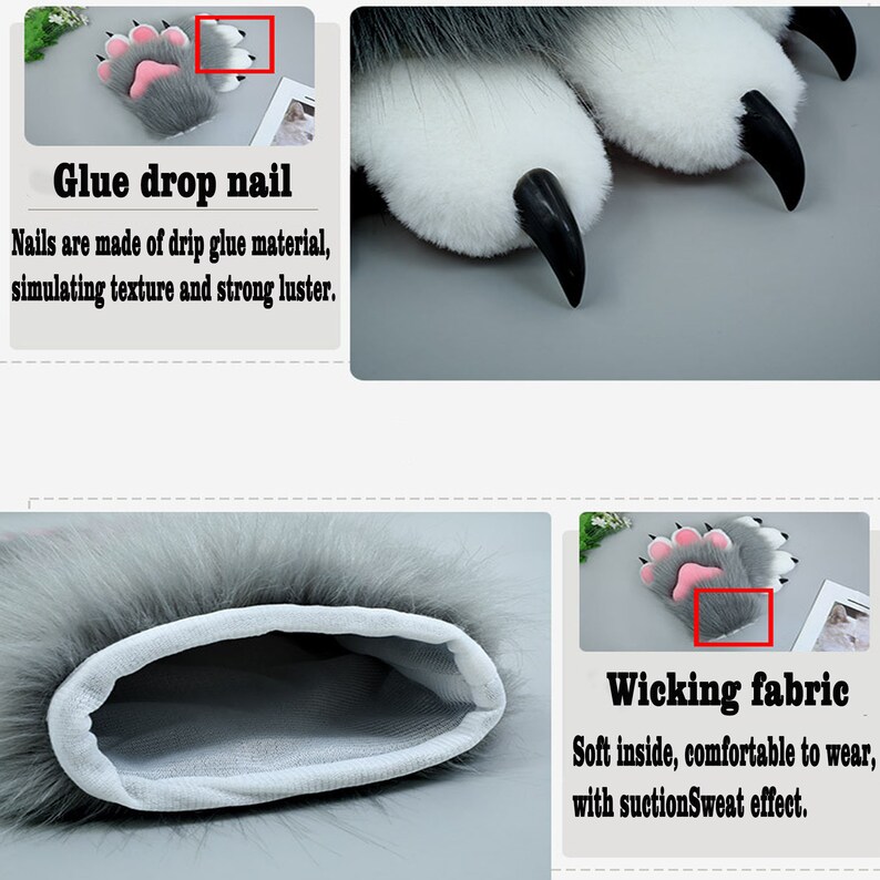 Black Furry Pink Meat Pad Cat Paw,, Furry Gloves, Cosplay Gloves, Cat ...