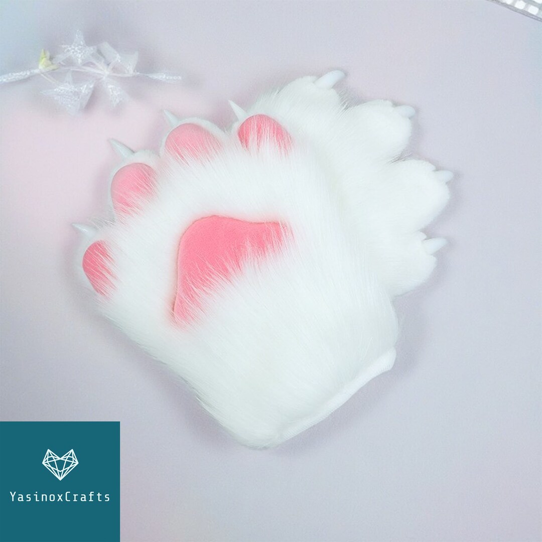 White and Pink Puppy Paws, Furry Gloves, Cosplay Gloves, Cat Paws ...