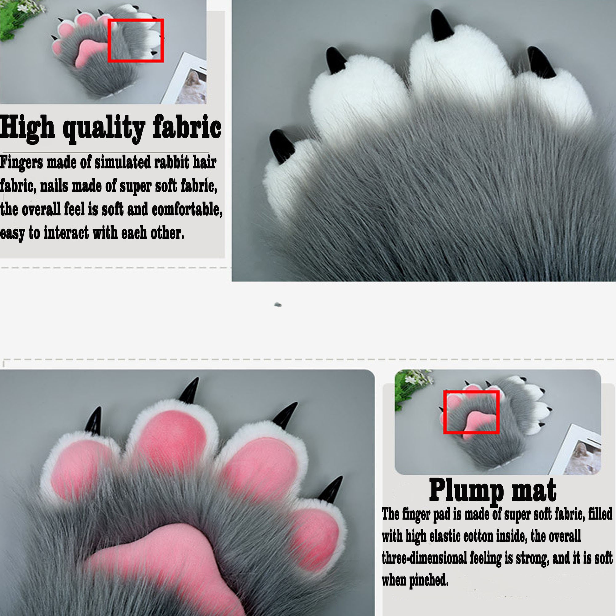 Black Furry Pink Meat Pad Cat Paw,, Furry Gloves, Cosplay Gloves, Cat ...