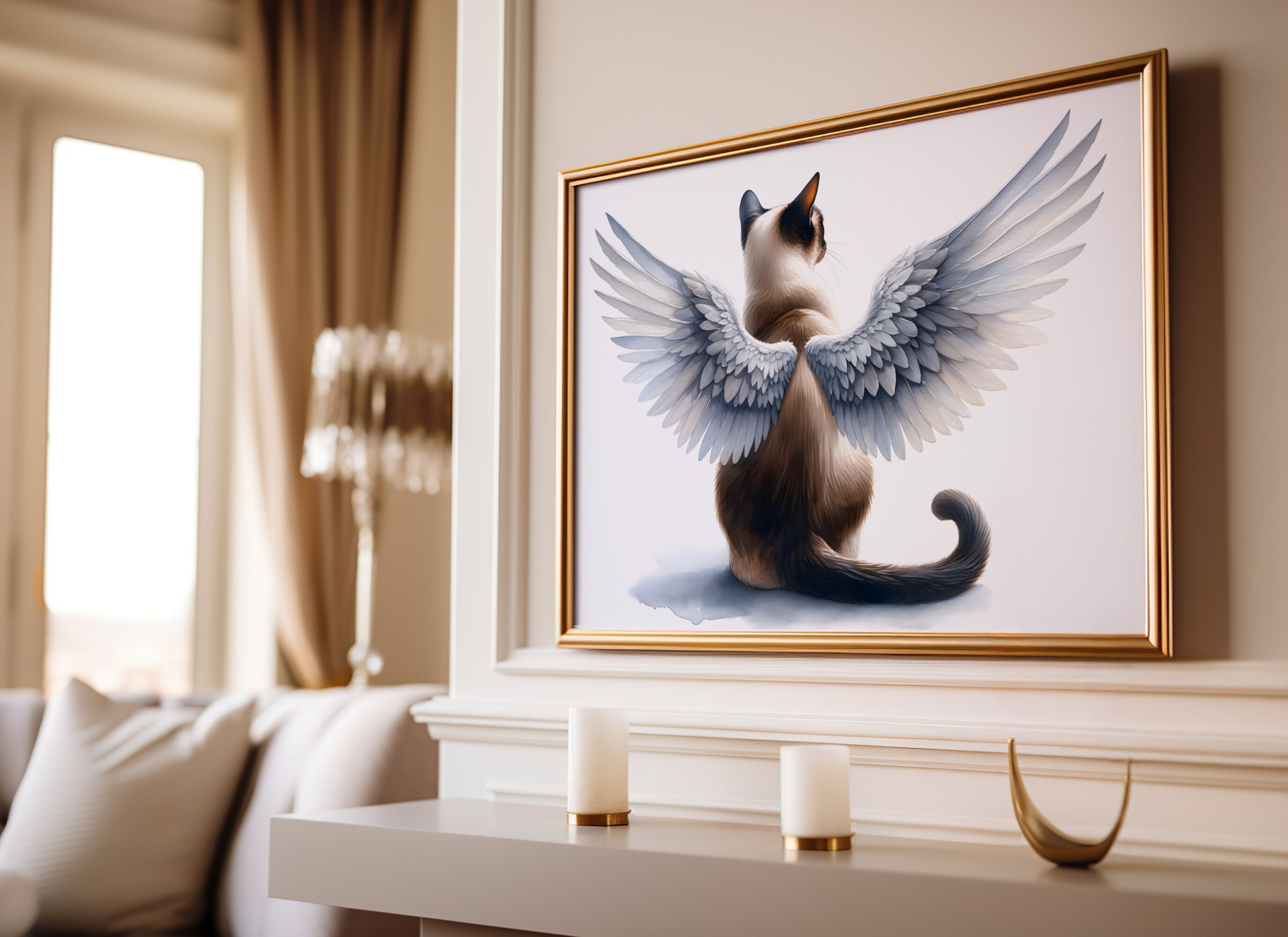 Siamese Cat Angel Wings Art Print, Cat With Angel Wings, Siamese Cat ...