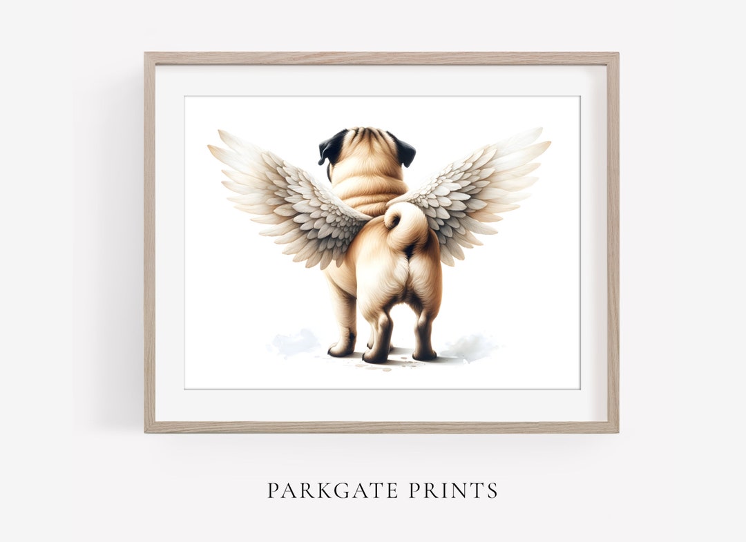 Pug Angel Wings Art Print, Dog With Angel Wings, Pug Memorial Art, Dog ...