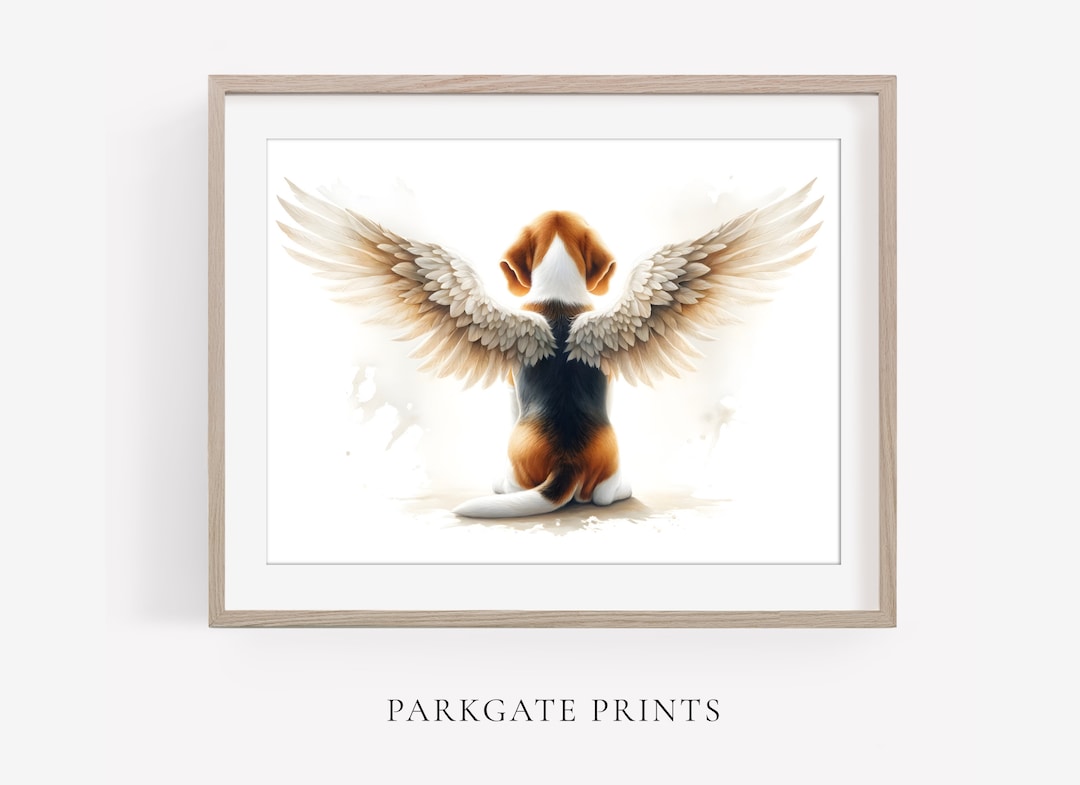 Beagle With Angel Wings Art Print, Dog With Angel Wings, Beagle ...