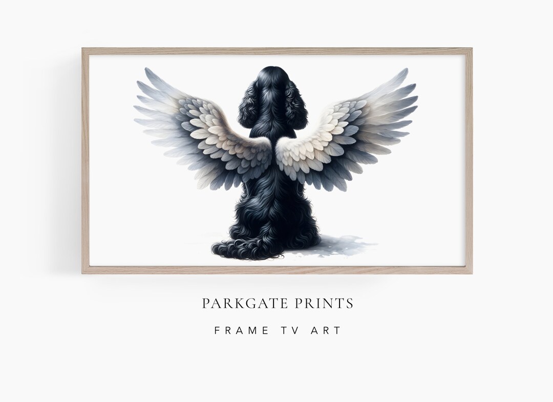 Cocker Spaniel Frame TV Art, Black Cocker Spaniel & Angel Wings ...