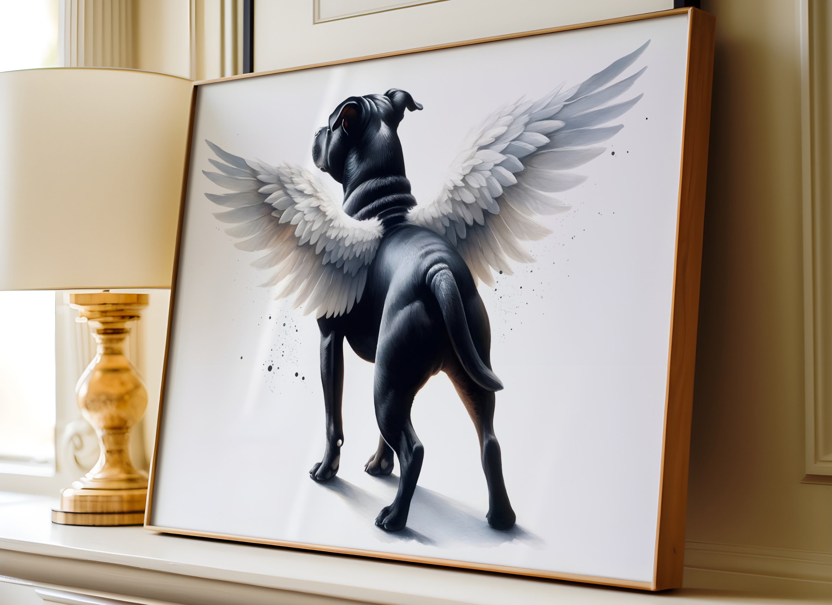 Staffordshire Bull Terrier Angel Wings Watercolor Print (digital ...