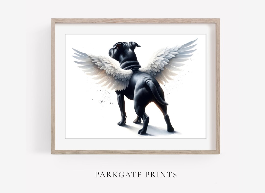 Staffordshire Bull Terrier Angel Wings Watercolor Print (digital ...