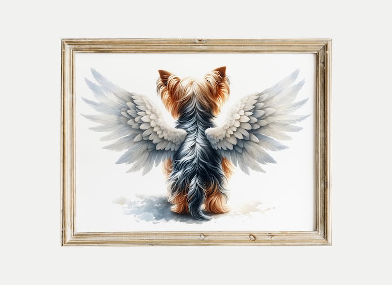 Yorkshire Terrier Angel Wings Print, Dog With Angel Wings, Yorkie ...