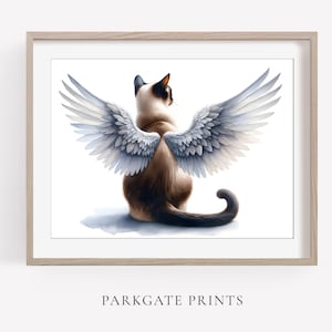 Siamese Cat Angel Wings Art Print, Cat With Angel Wings, Siamese Cat ...