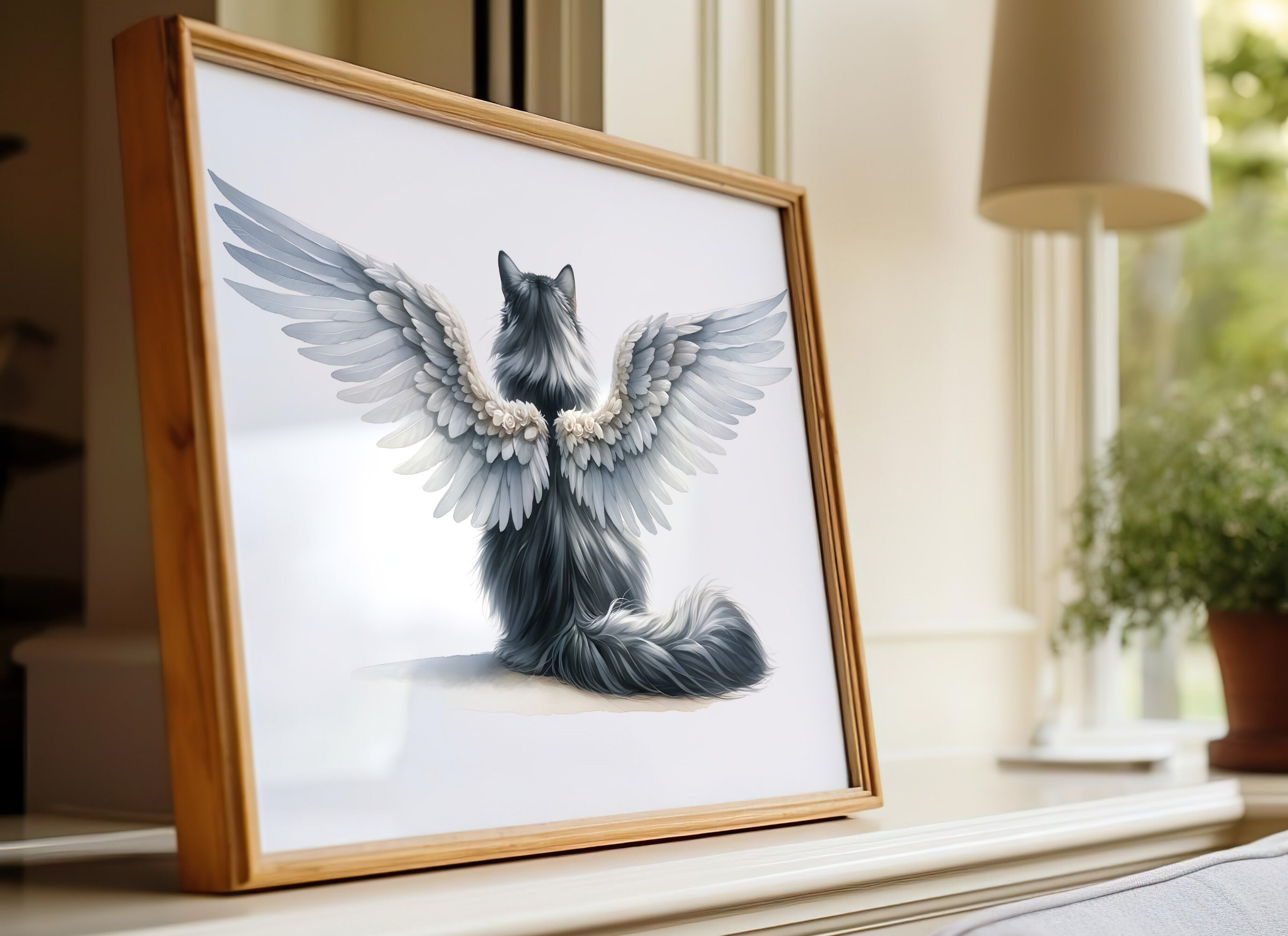 Grey Cat Angel Wings Art Print, Cat With Angel Wings, Grey Cat Memorial ...