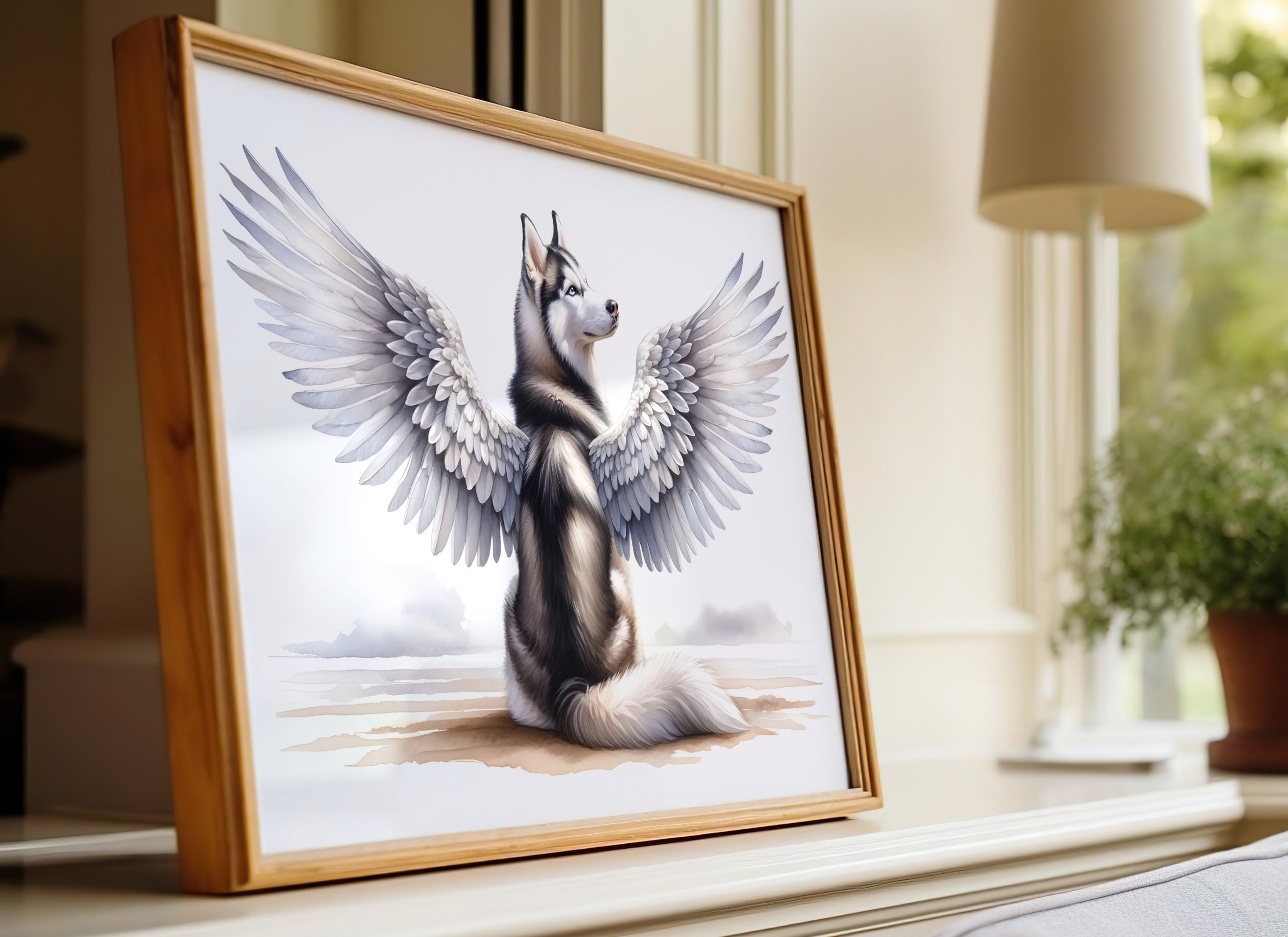 Husky Angel Wings Art Print, Dog With Angel Wings, Siberian Husky ...