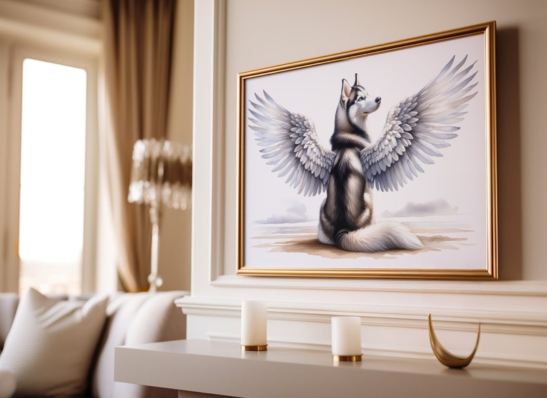 Husky Angel Wings Art Print, Dog With Angel Wings, Siberian Husky ...