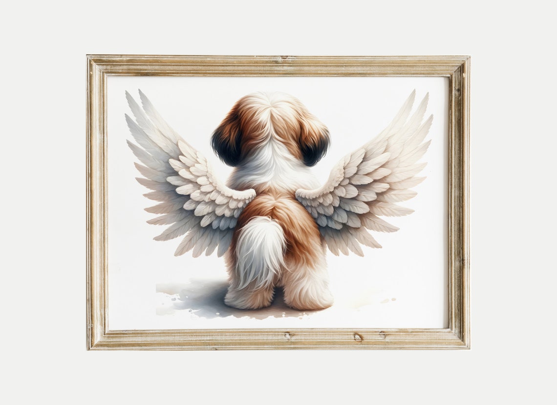 Shih Tzu Angel Wings Watercolor Art Print: Dog Memorial (digital ...