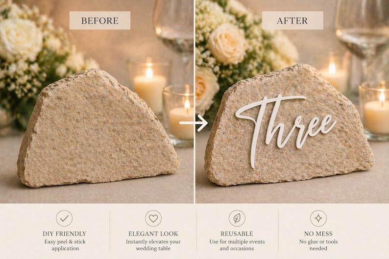 Wedding Table Numbers Set, Acrylic Cursive Numbers for DIY Stone Decor ...