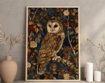 William Morris Inspired Owl Art Print, Bird Print, Owl Wall Art, Forest ...
