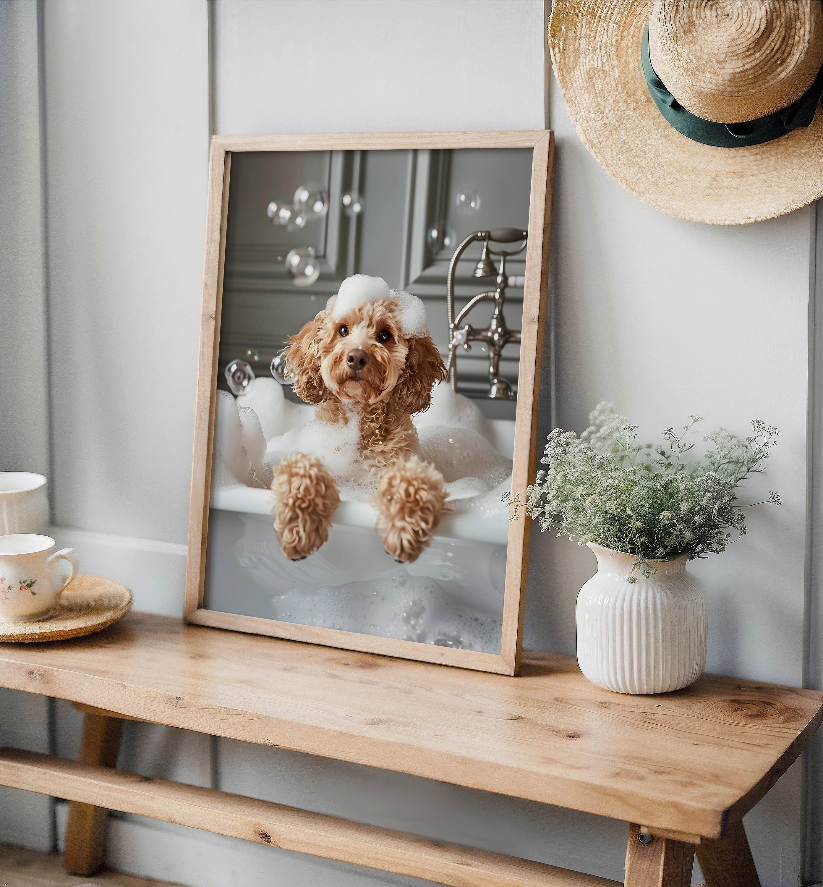 Cockapoo in the Bath Funny Dog Picture, Bathroom Wall Art, Wall Poster ...