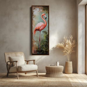 VERTICAL FLAMINGO PAINTING Wall Art Framed Canvas Print Tropical Bird ...