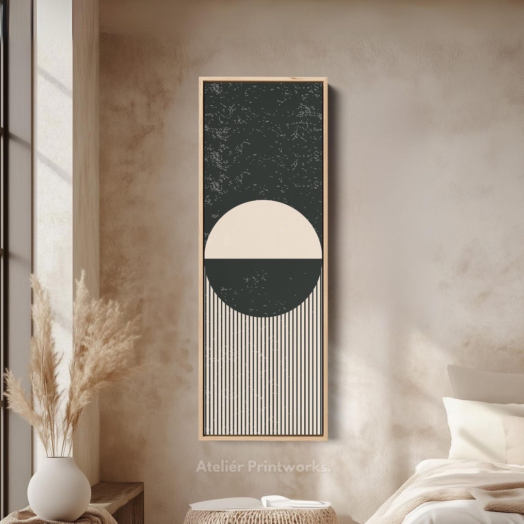 ABSTRACT BLACK CIRCLE Vertical Framed Canvas – Long Skinny Wall Art ...