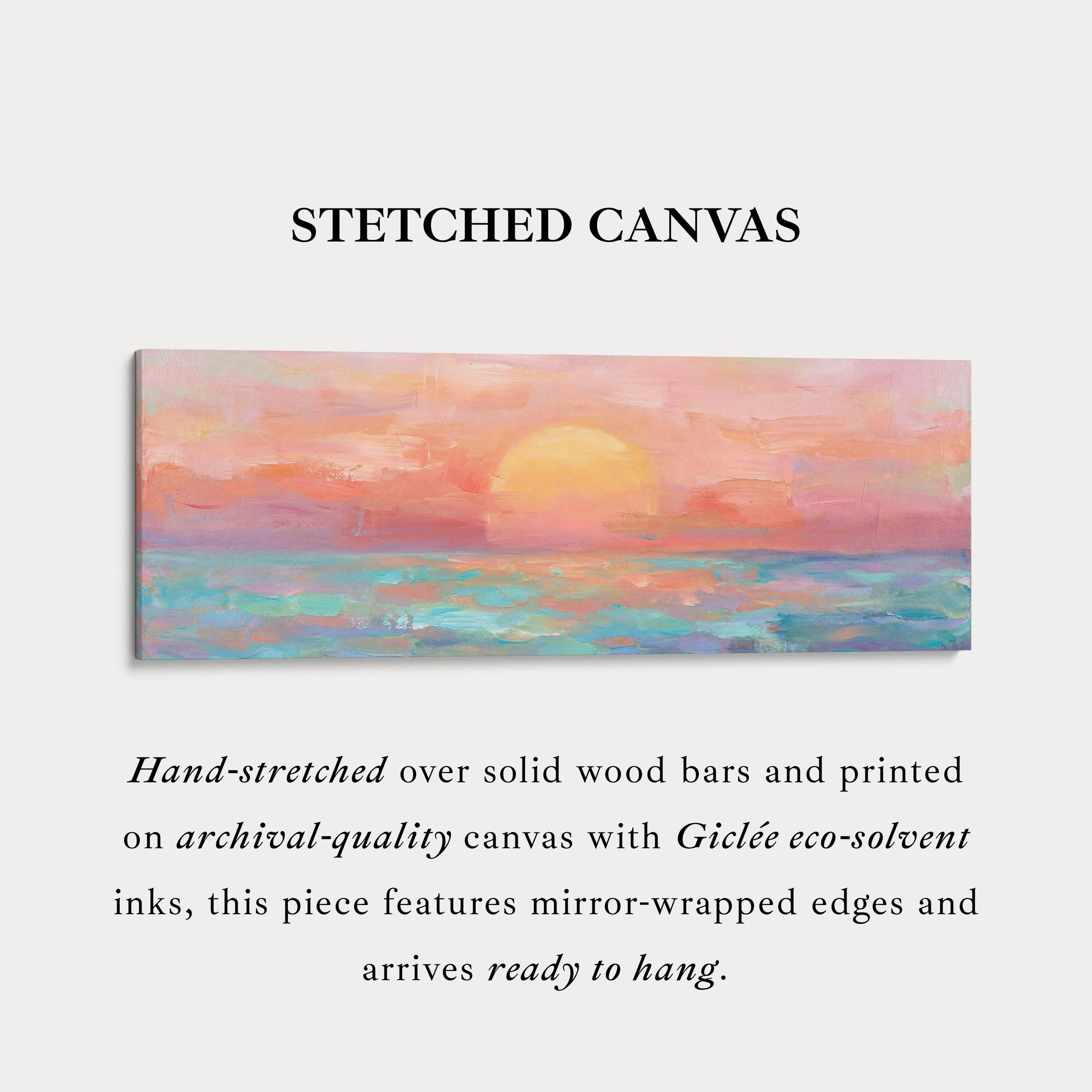ABSTRACT SUNSET SEASCAPE Horizontal Wall Art With Pastel Brush Strokes ...