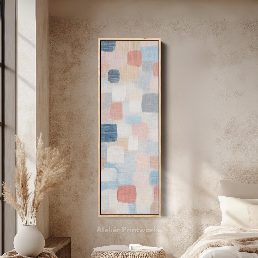 SCANDI PASTEL PRINT Abstract Vertical Canvas in Blue and Peach – Tall ...