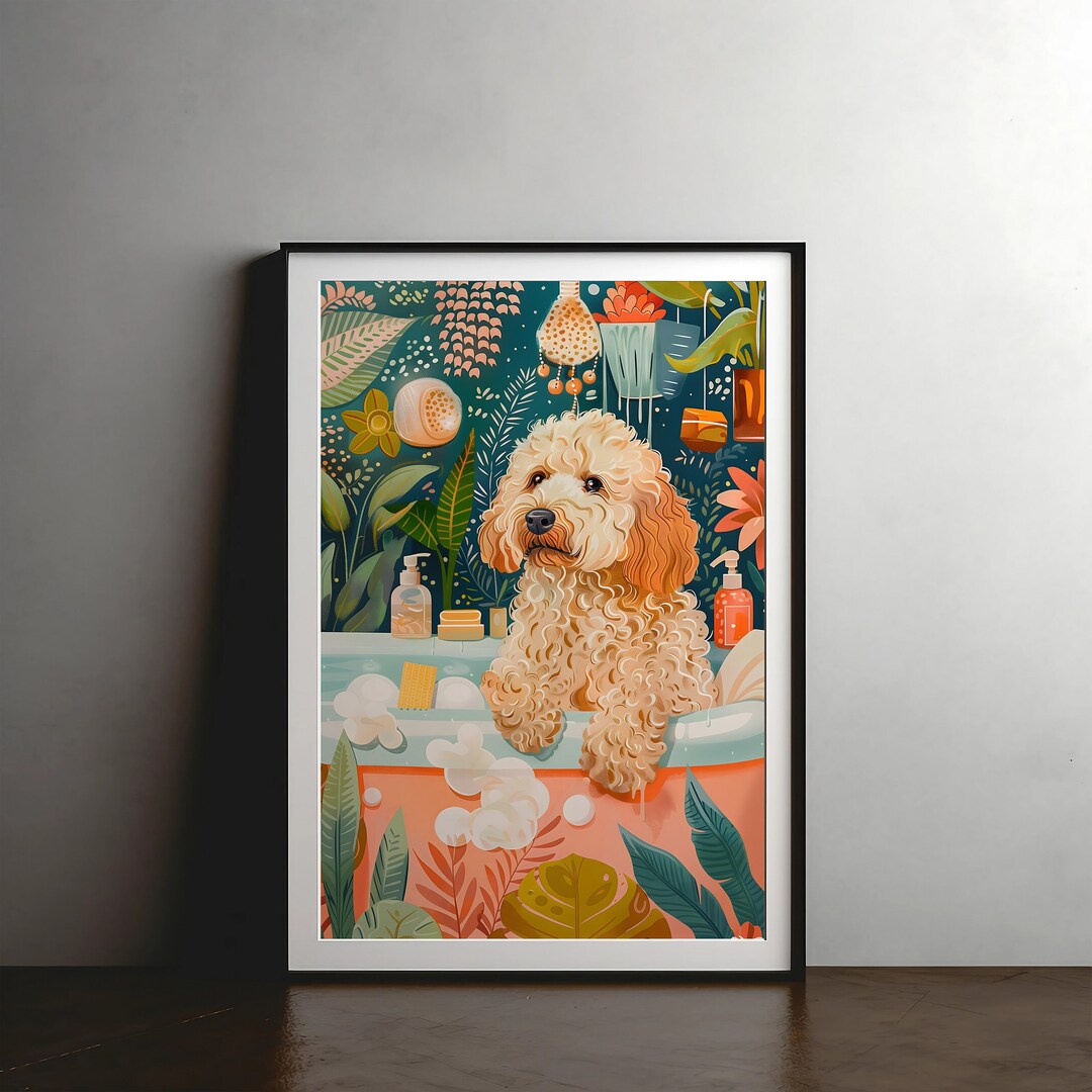 Cockapoo in the Bath Funny Dog Picture, Bathroom Wall Art, Wall Poster ...