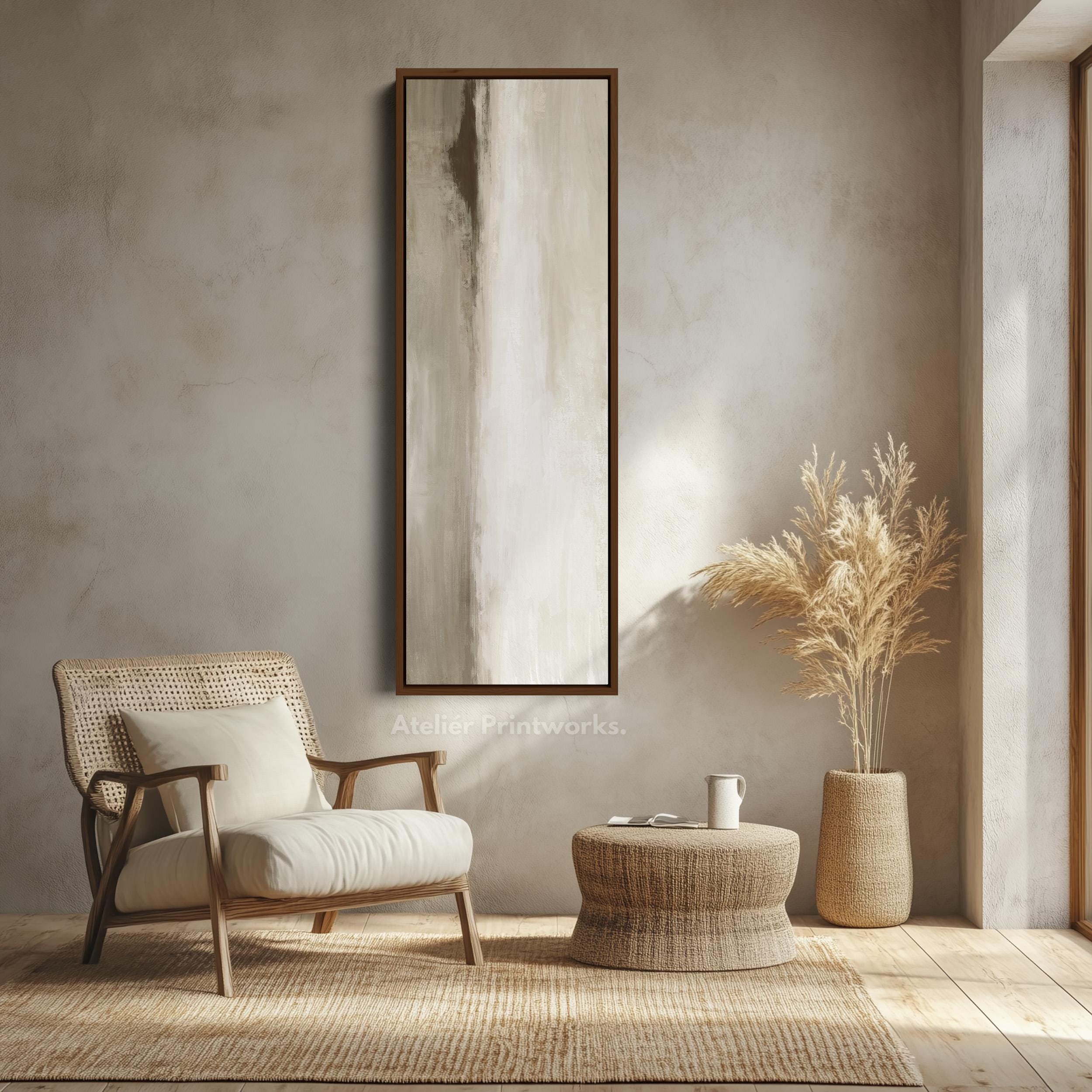VERTICAL NARROW LONG Abstract Beige and Brown Tall Wall Art for Bedroom ...
