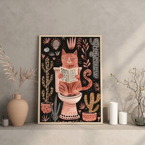 Ginger Cat on the Toilet Funny Cat Picture, Bathroom Wall Art, Wall ...