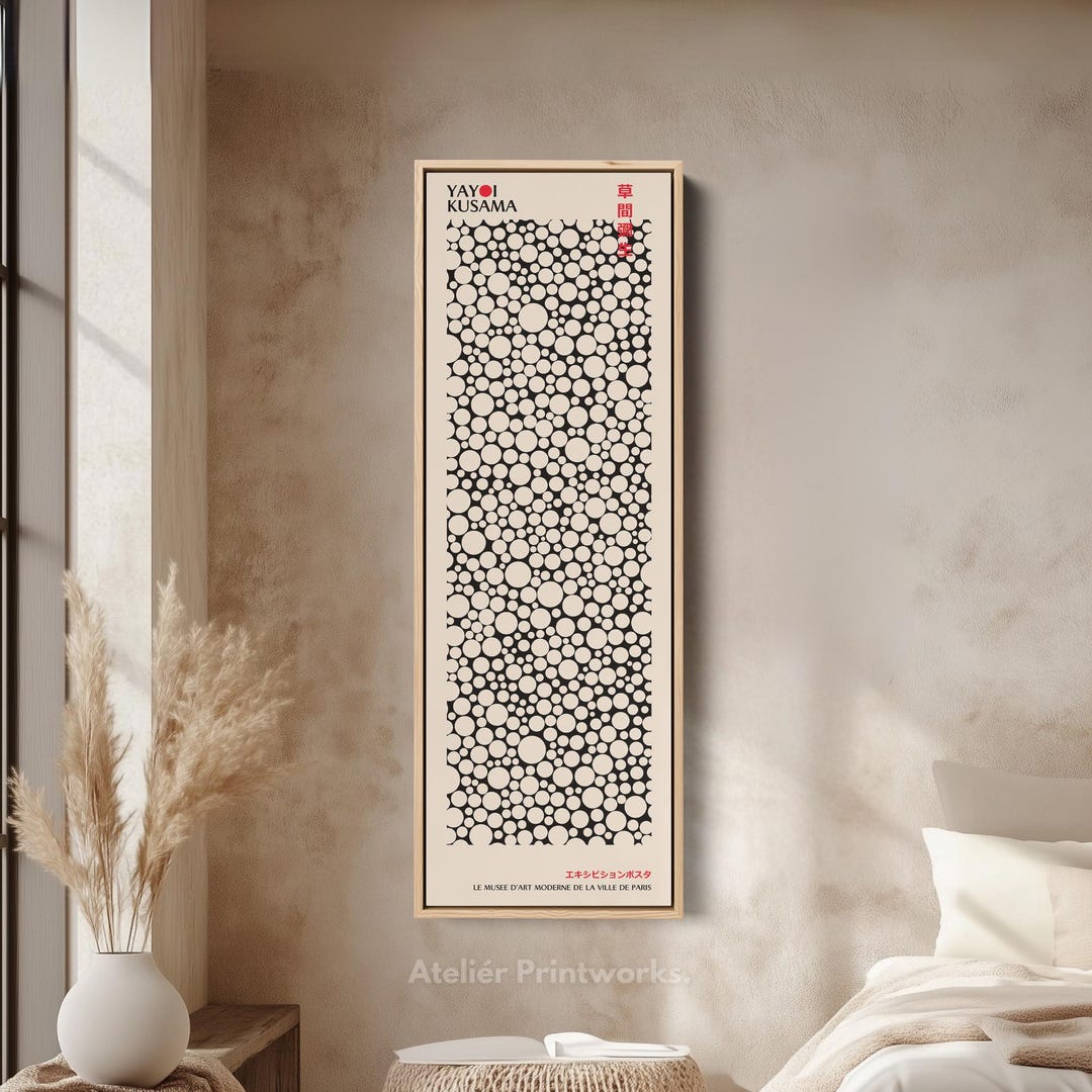 YAYOI KUSAMA DOTS Vertical Framed Canvas Wall Art Long Skinny Black and ...