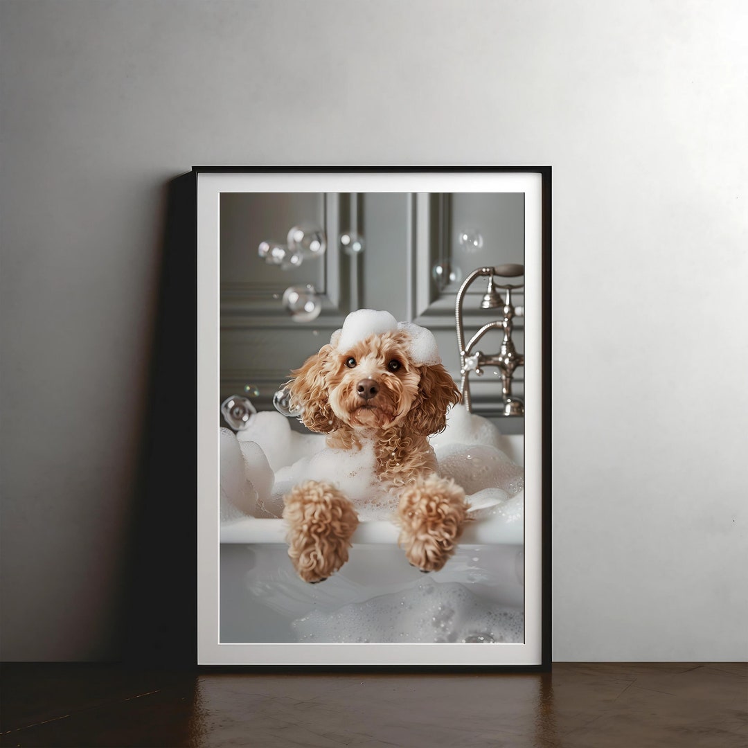 Cockapoo in the Bath Funny Dog Picture, Bathroom Wall Art, Wall Poster ...