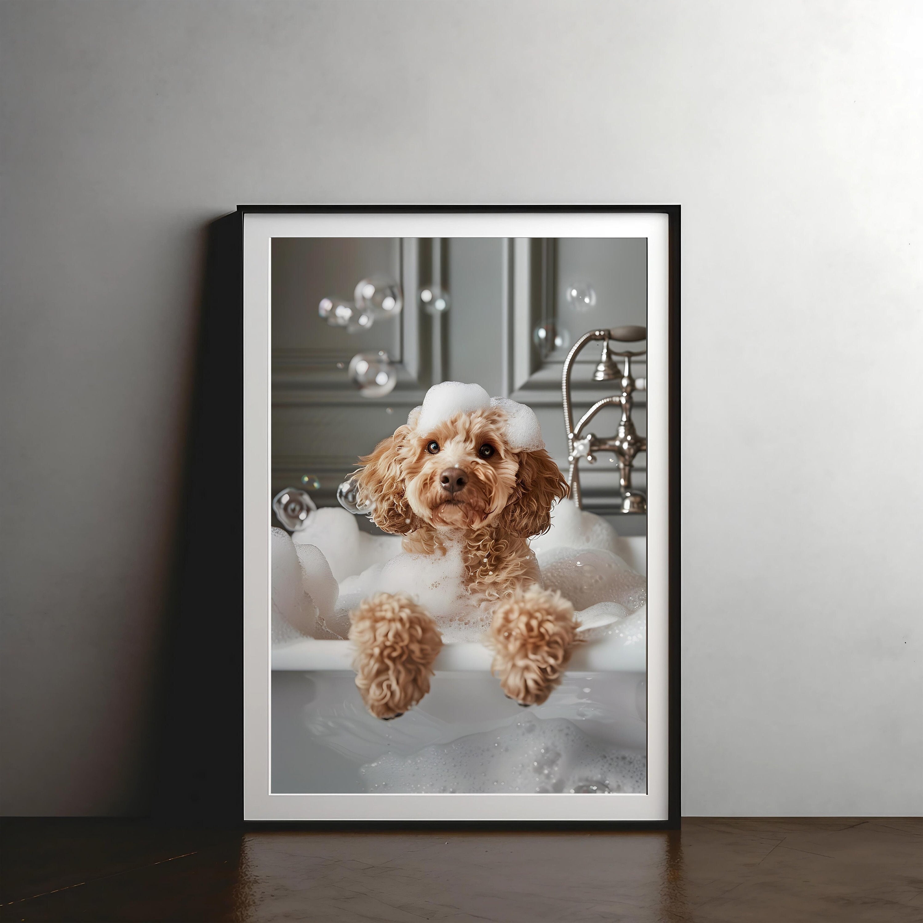 Cockapoo in the Bath Funny Dog Picture, Bathroom Wall Art, Wall Poster, Wall Decor, Dog Lover ...