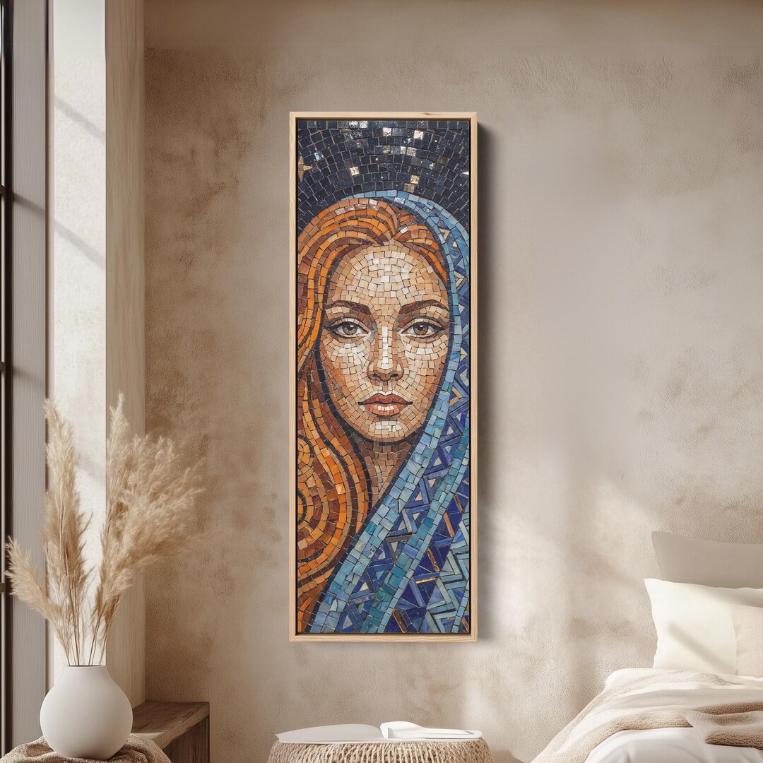MOSAIC WOMAN PORTRAIT Vertical Wall Art Tall Contemporary Canvas Narrow ...