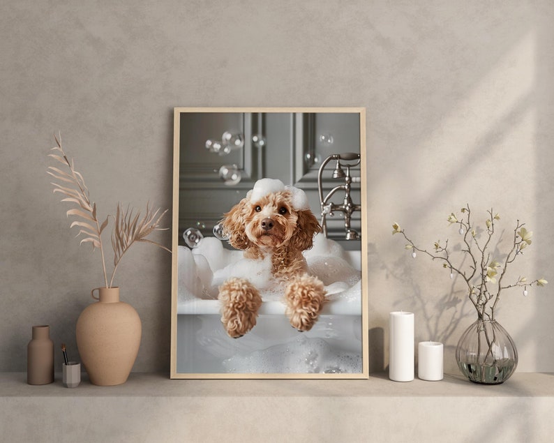 Cockapoo in the Bath Funny Dog Picture, Bathroom Wall Art, Wall Poster ...