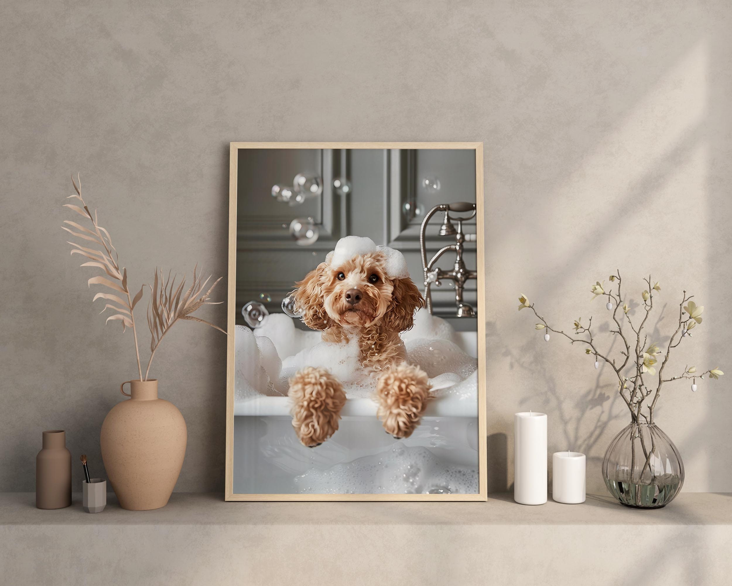 Cockapoo in the Bath Funny Dog Picture, Bathroom Wall Art, Wall Poster ...