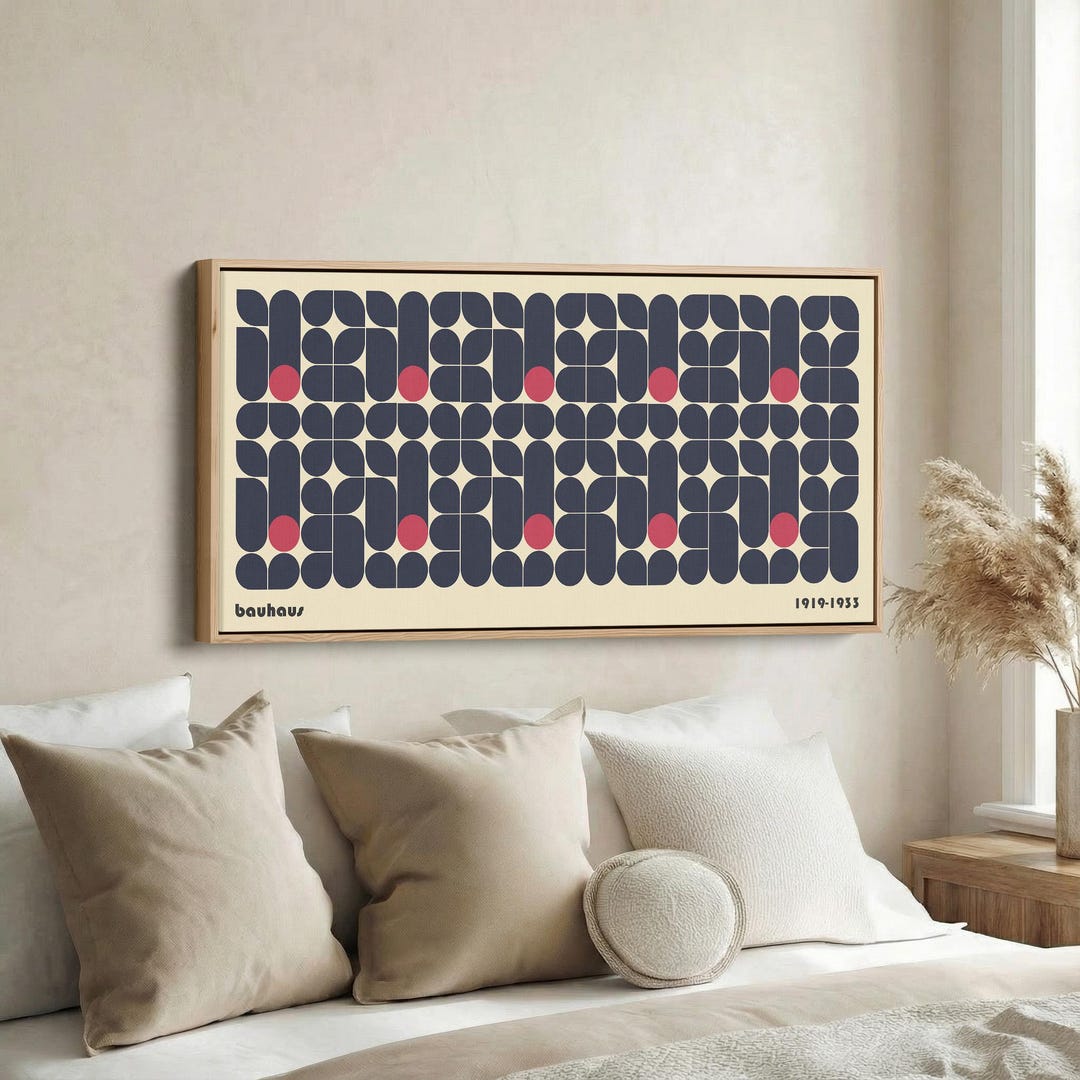 BAUHAUS Mid Century Geometric Grid Horizontal Wall Art Long Panoramic ...