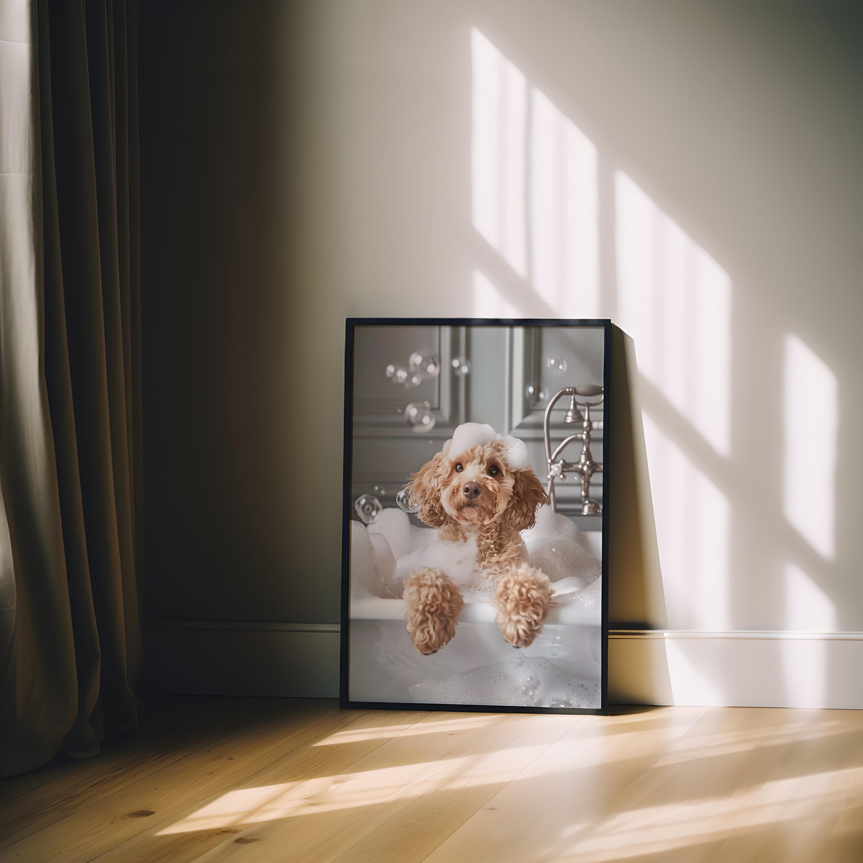 Cockapoo in the Bath Funny Dog Picture, Bathroom Wall Art, Wall Poster ...