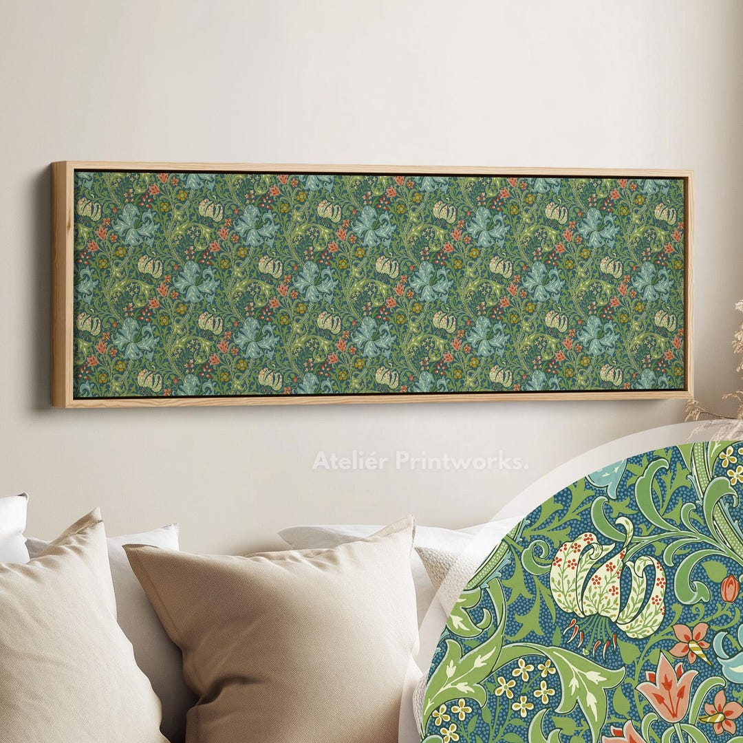WILLIAM MORRIS GOLDEN Lily Long Framed Canvas Print With Cream Tones ...