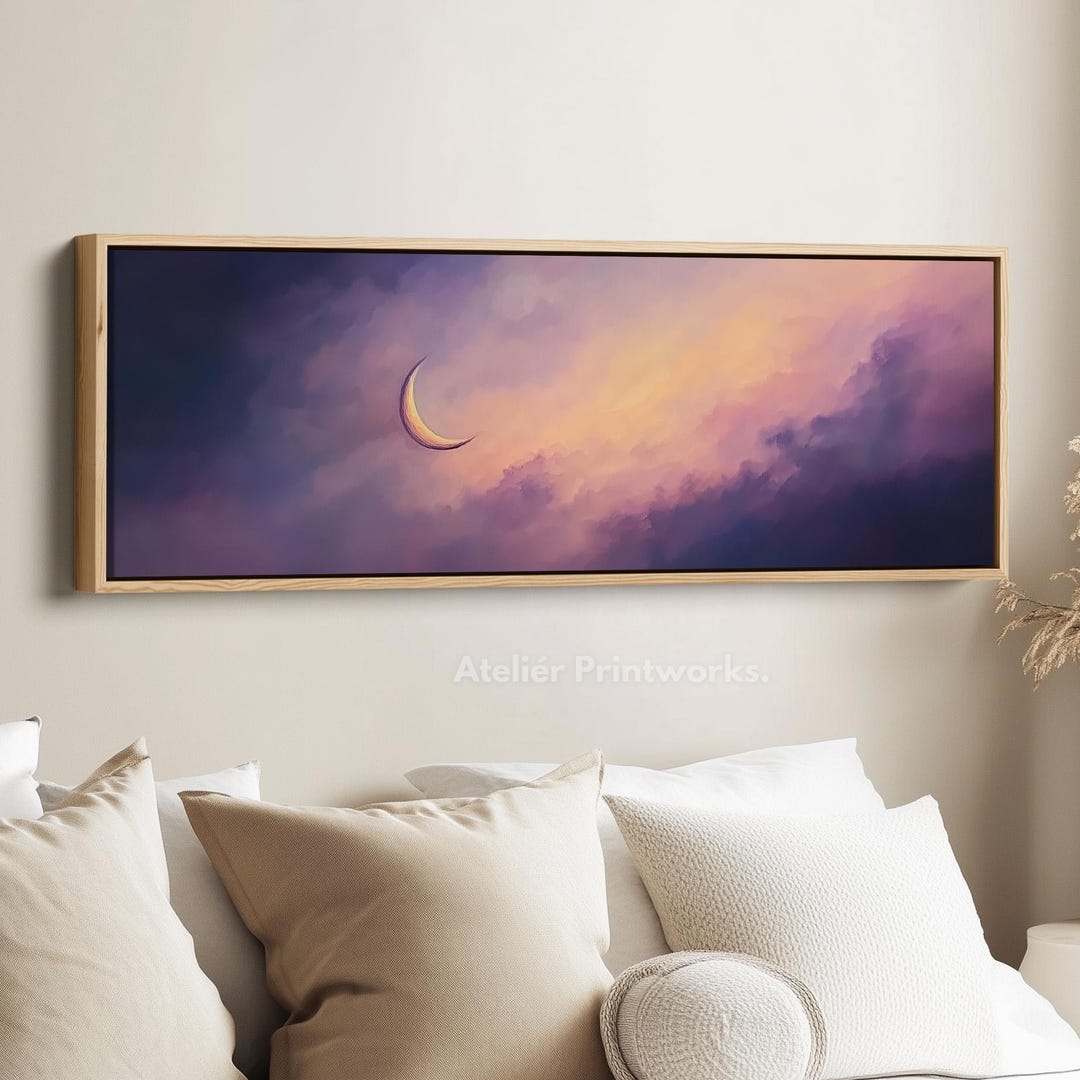 CRESCENT MOON CANVAS Artwork Long Narrow Wall Art, Horizontal Wall Art ...