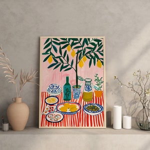 Vintage Food Art Print Retro Dinner Table Illustration, Kitchen Decor ...