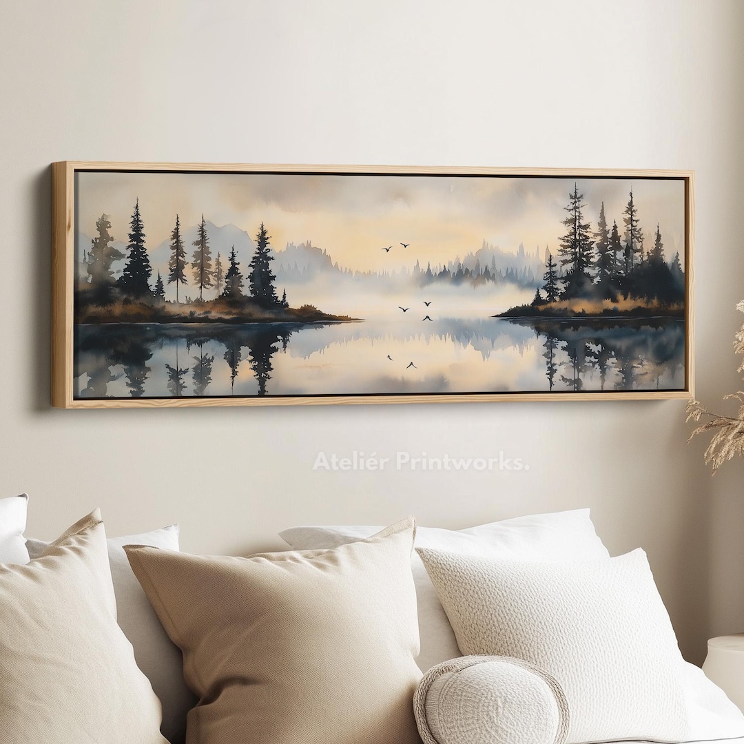 WATERCOLOUR LANDSCAPE Long Narrow Horizontal Wall Art, Large Canvas ...