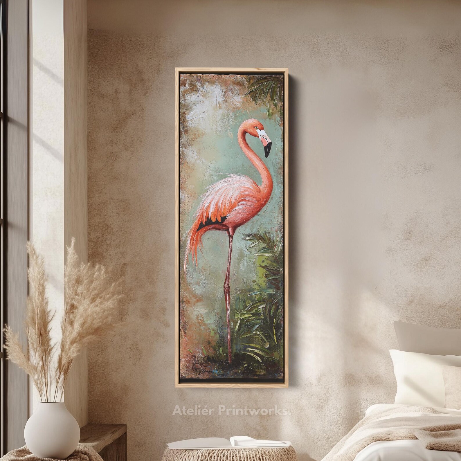 VERTICAL FLAMINGO PAINTING Wall Art Framed Canvas Print Tropical Bird ...
