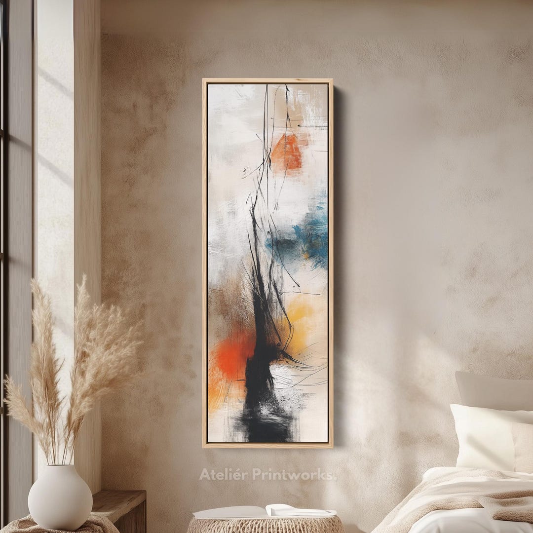 TALL ABSTRACT LINES Vertical Wall Art Framed Canvas Print Modern Orange ...