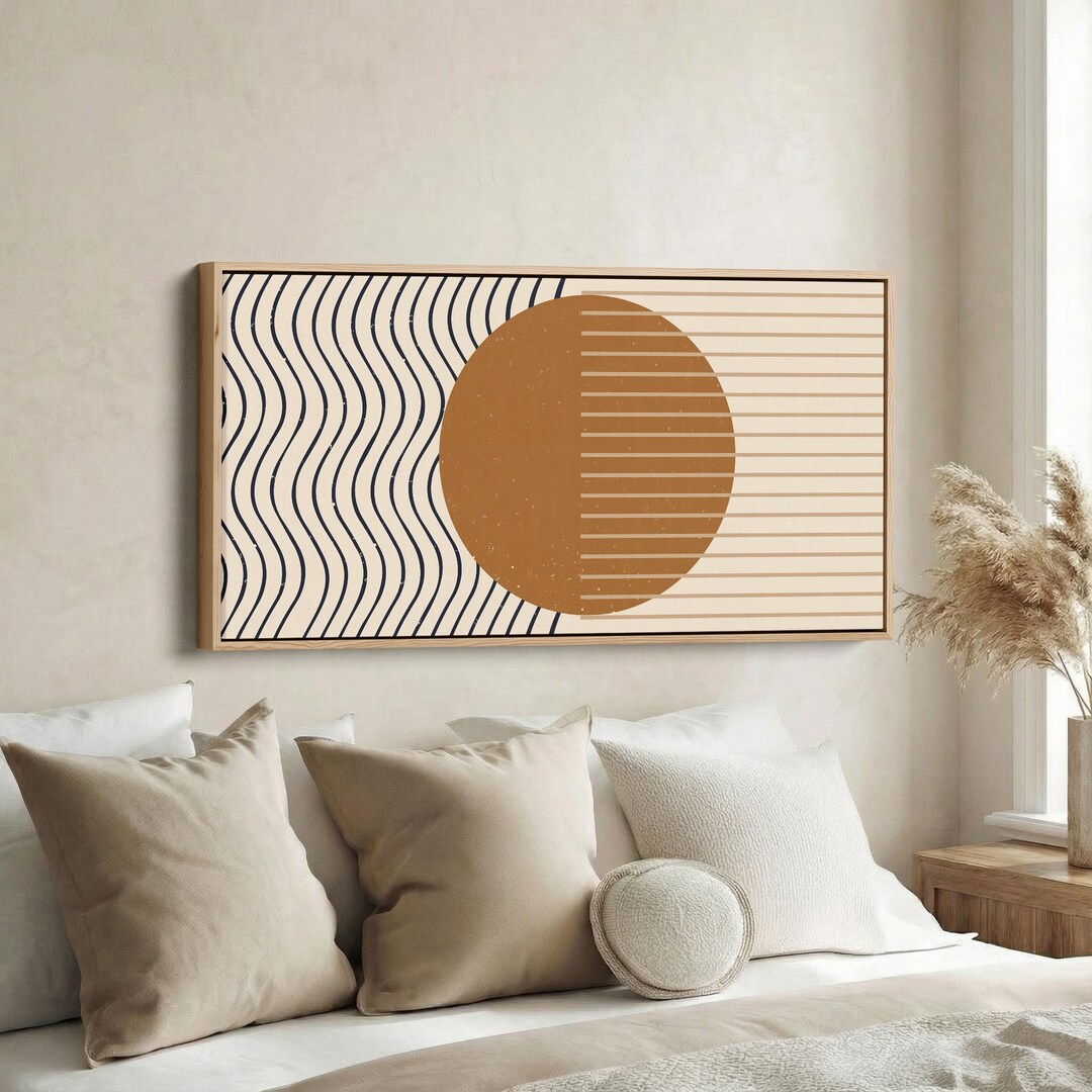 Abstract Sun and Lines Horizontal Wall Art Long Panoramic Framed Canvas ...