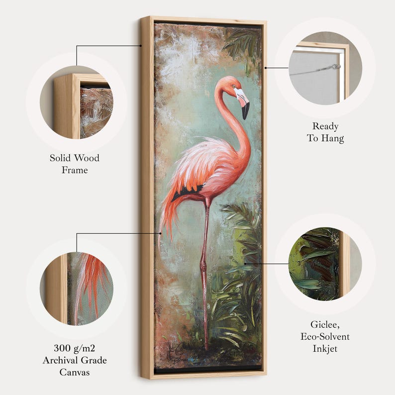 VERTICAL FLAMINGO PAINTING Wall Art Framed Canvas Print Tropical Bird ...