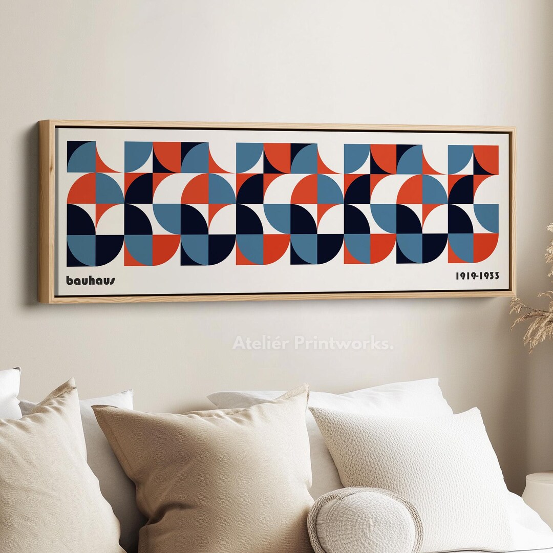 BAUHAUS WHITE GEOMETRIC Wall Art Horizontal Retro Canvas Print in Red ...