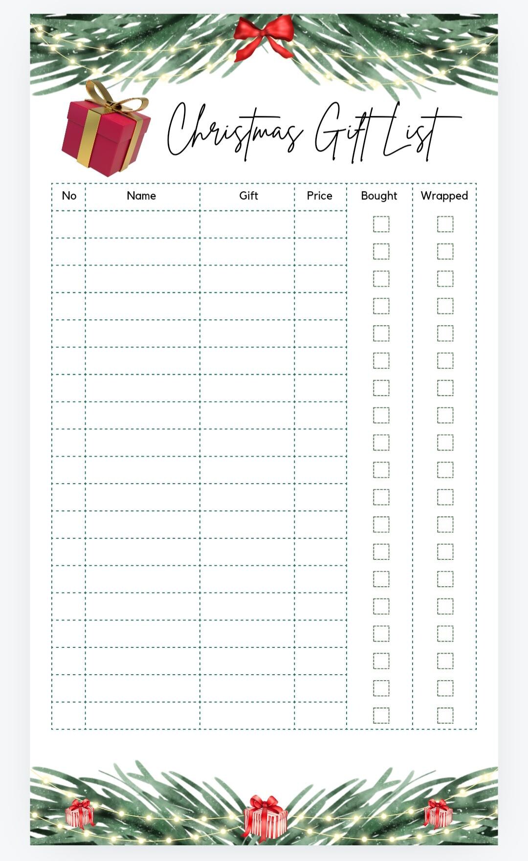 Christmas Present Check List - Printable/digital - Etsy