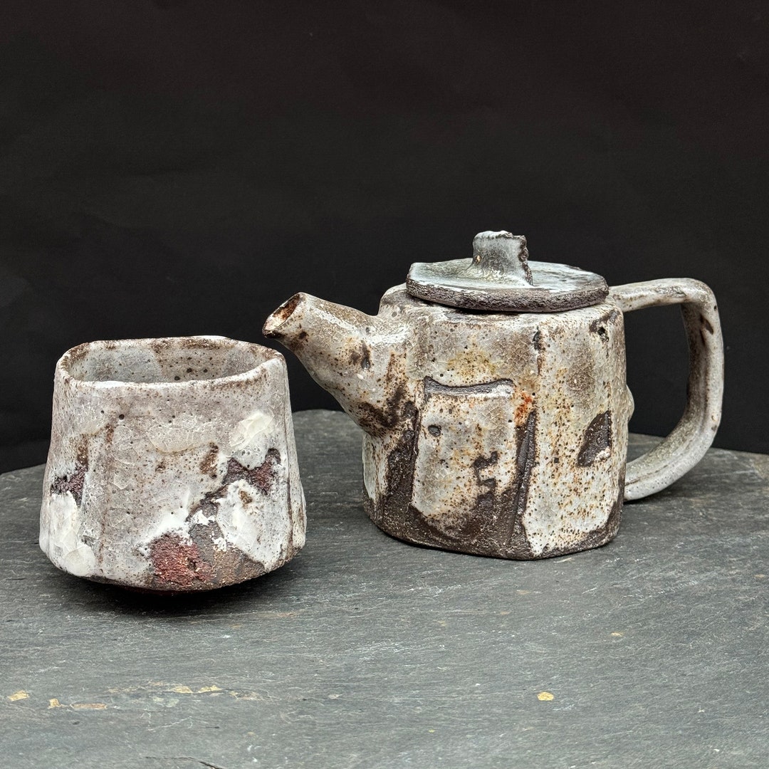 Handmade Ceramic Set, Wabi Sabi Teapot & Two Cups, Two Yunomi Cups and ...