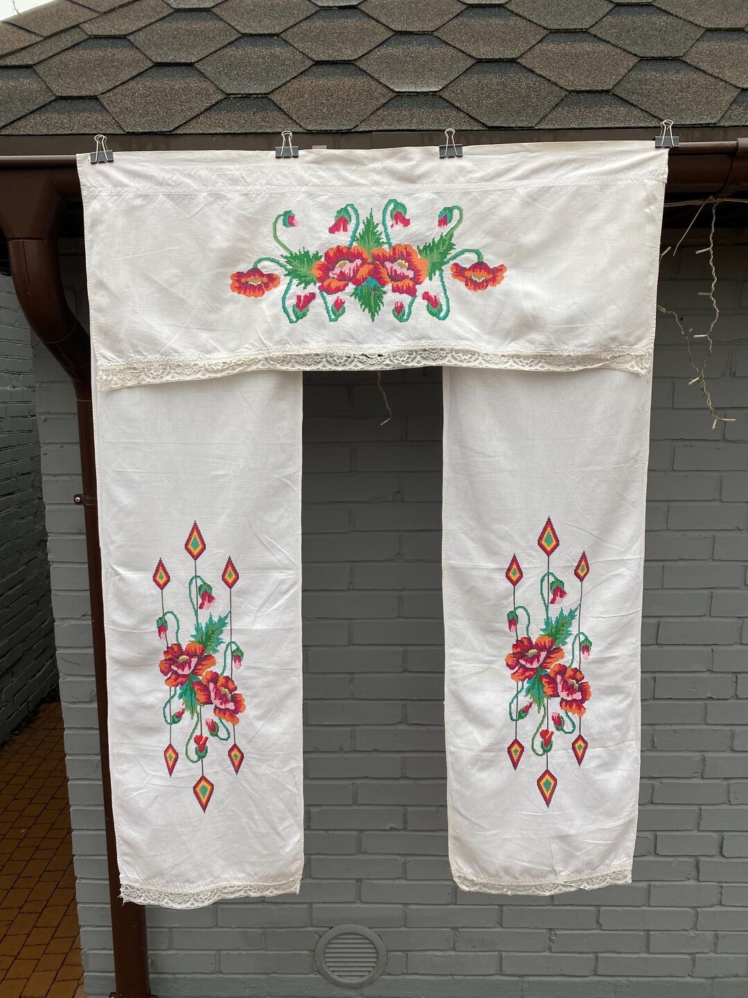Vintage Ukrainian Linen Embroidered Curtains Vintage Drapes Country ...