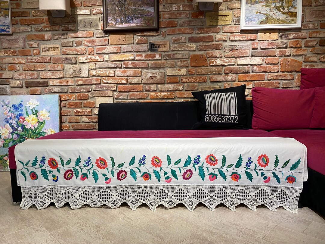 Hand Embroidered Ukrainian Bed Sheet Antique Embroidered Valance Linen ...